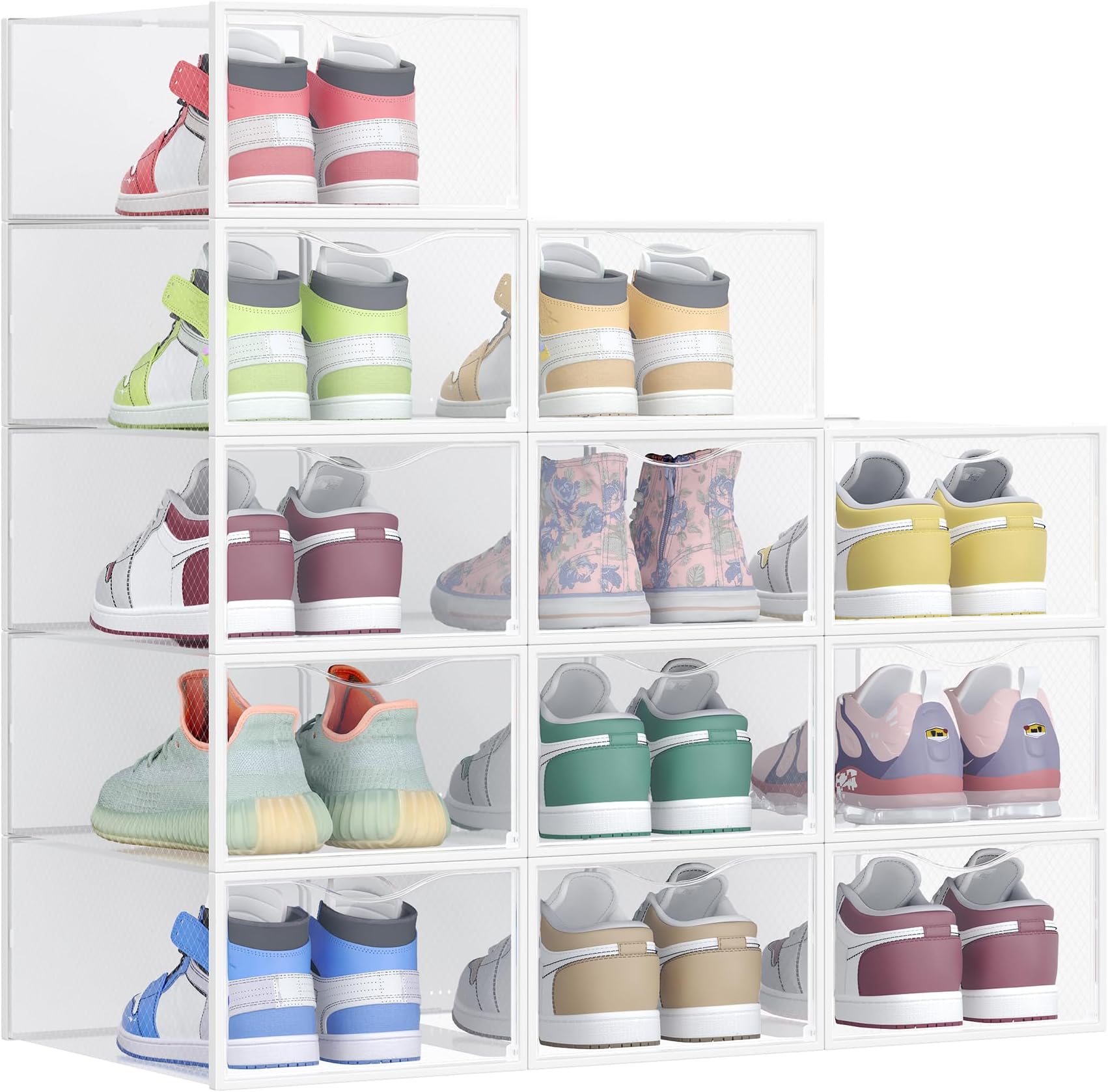Amazon.com: Ficwzw 20 Pcs Shoe Box, Foldable Heavy Duty Shoe Containers ...