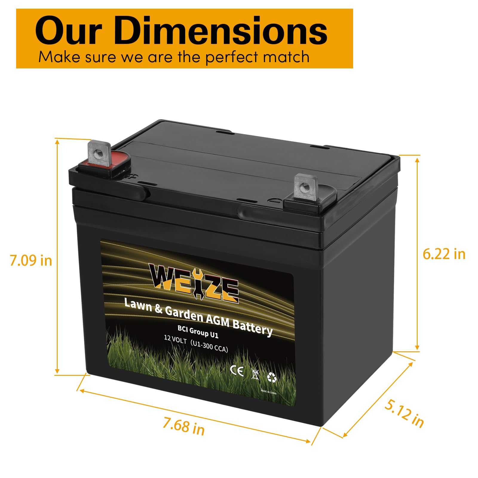 Snapklik.com : WEIZE Lawn Garden AGM Battery, 12V 300CCA BCI Group U1 ...
