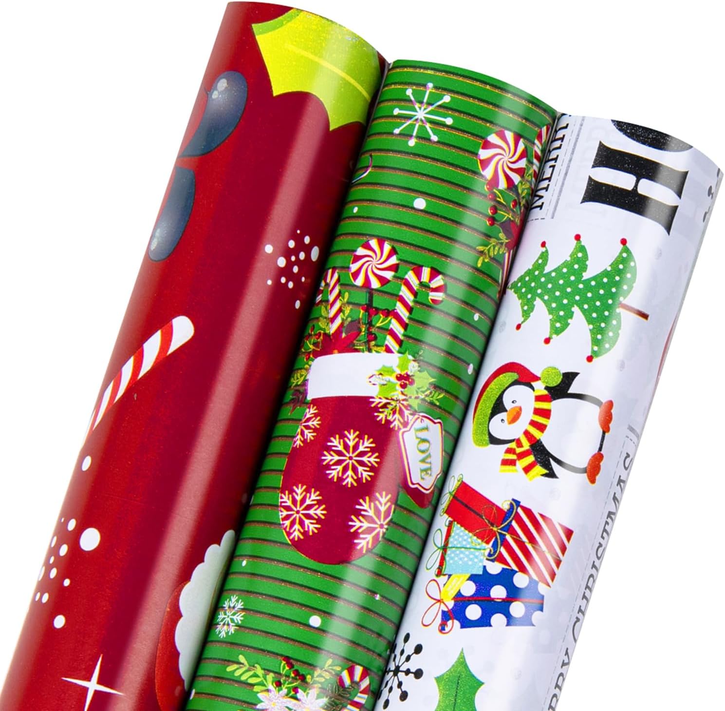 Amazon.com: Linnoptimix Christmas Wrapping Paper Rolls -White Red Green ...