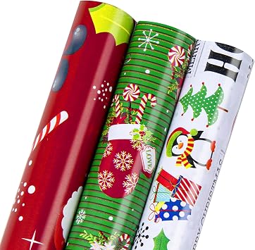 Amazon.com: Linnoptimix Christmas Wrapping Paper Rolls -White Red Green ...