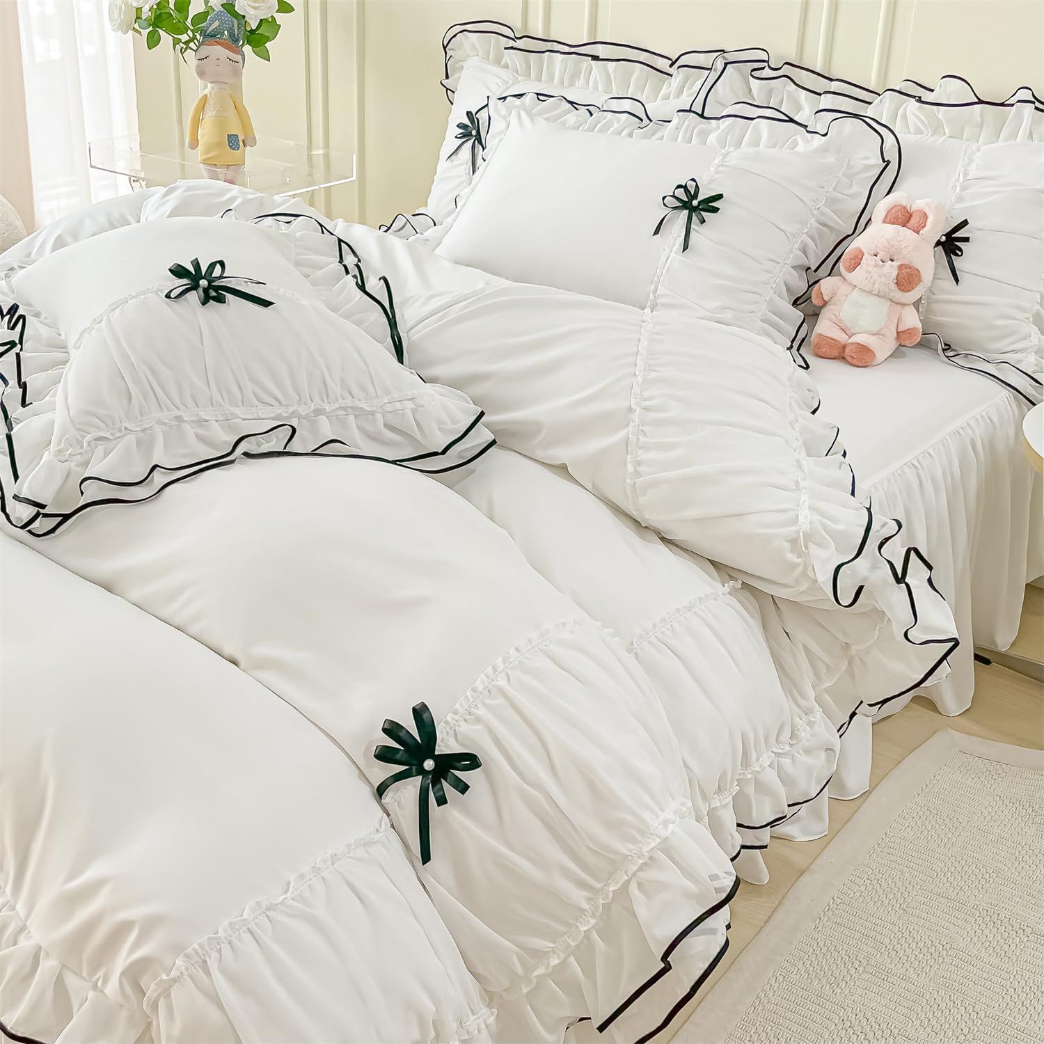 Amazon.com: Ruffled Bedding Bow Duvet Cover Set with Butterfly Tie Soft ...