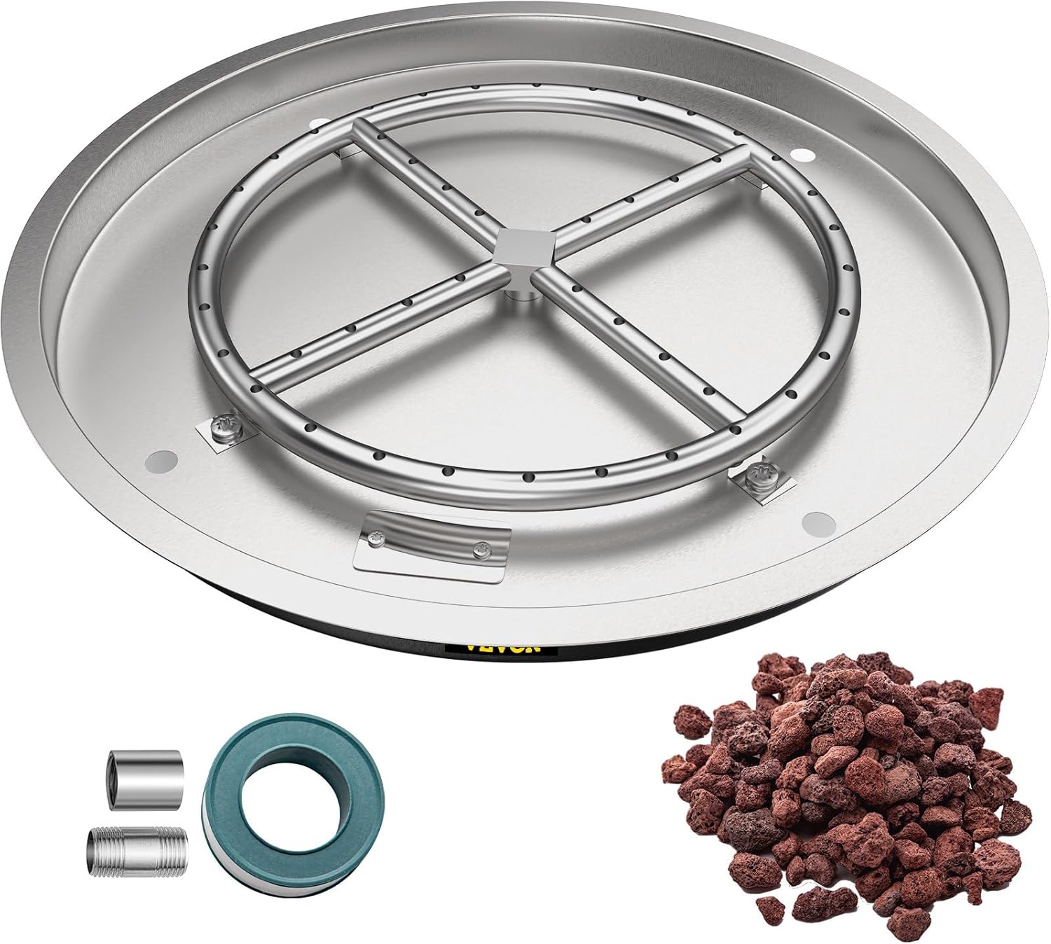 Amazon.com: Stainless Steel Gas Fire Pit Burner Pan with Volcanic Rock ...