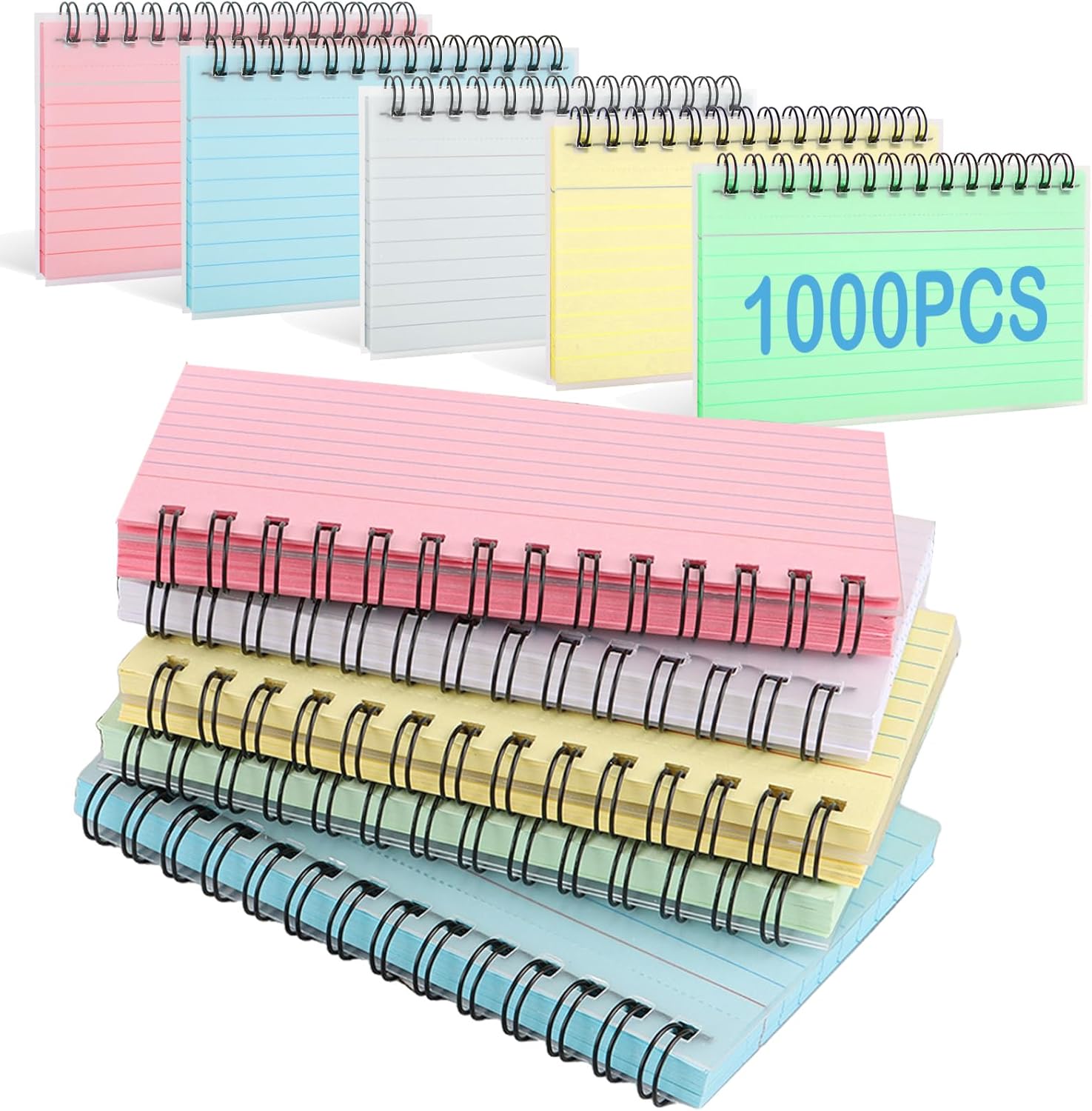 DAJAVE 20 Pack Flash Cards 1000 Sheets Revision Cards Spiral Bound ...