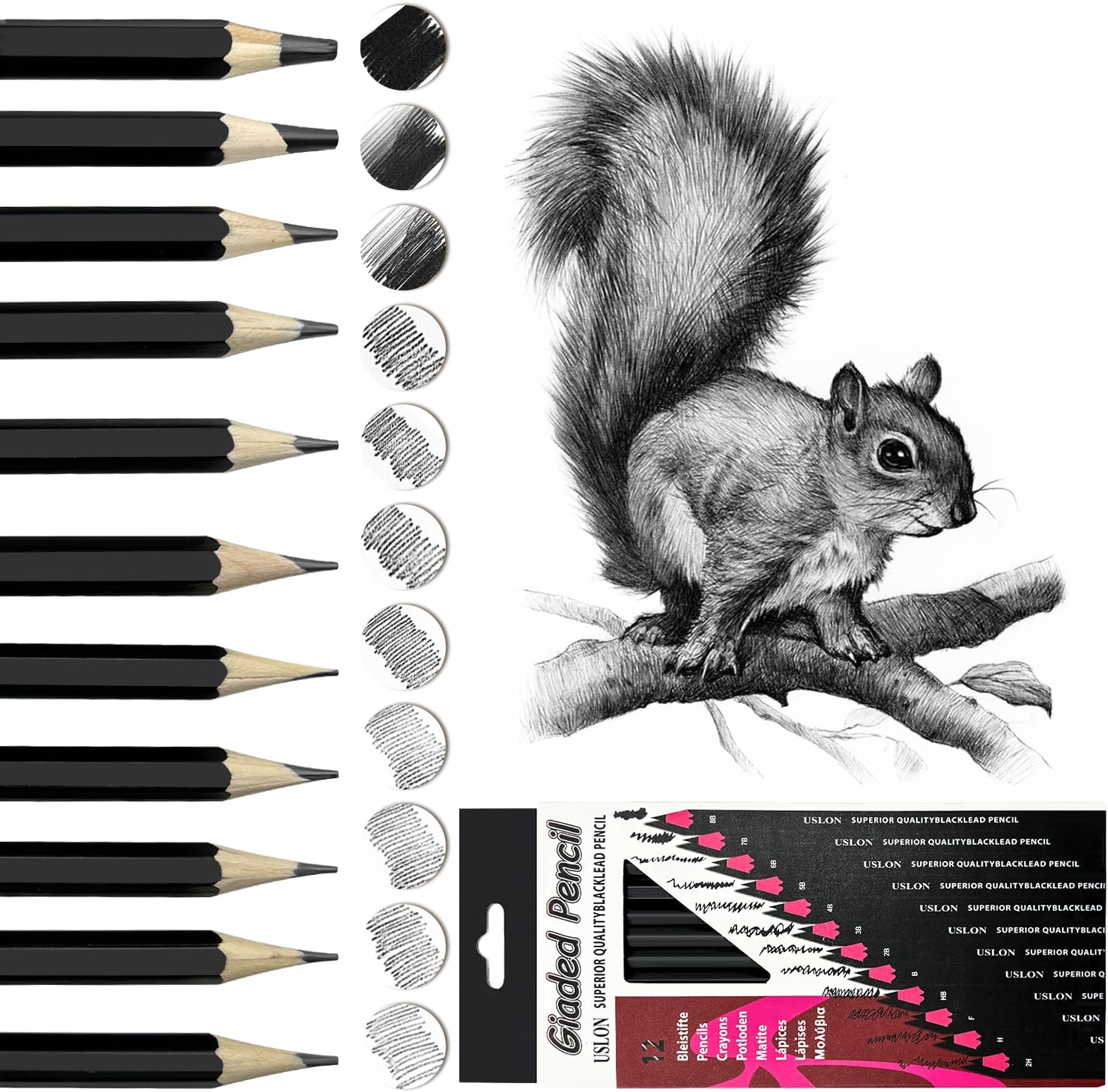 Professional Sketching Pencils, 12 PCS Drawing Pencil Set 8B-2H, Pencil ...