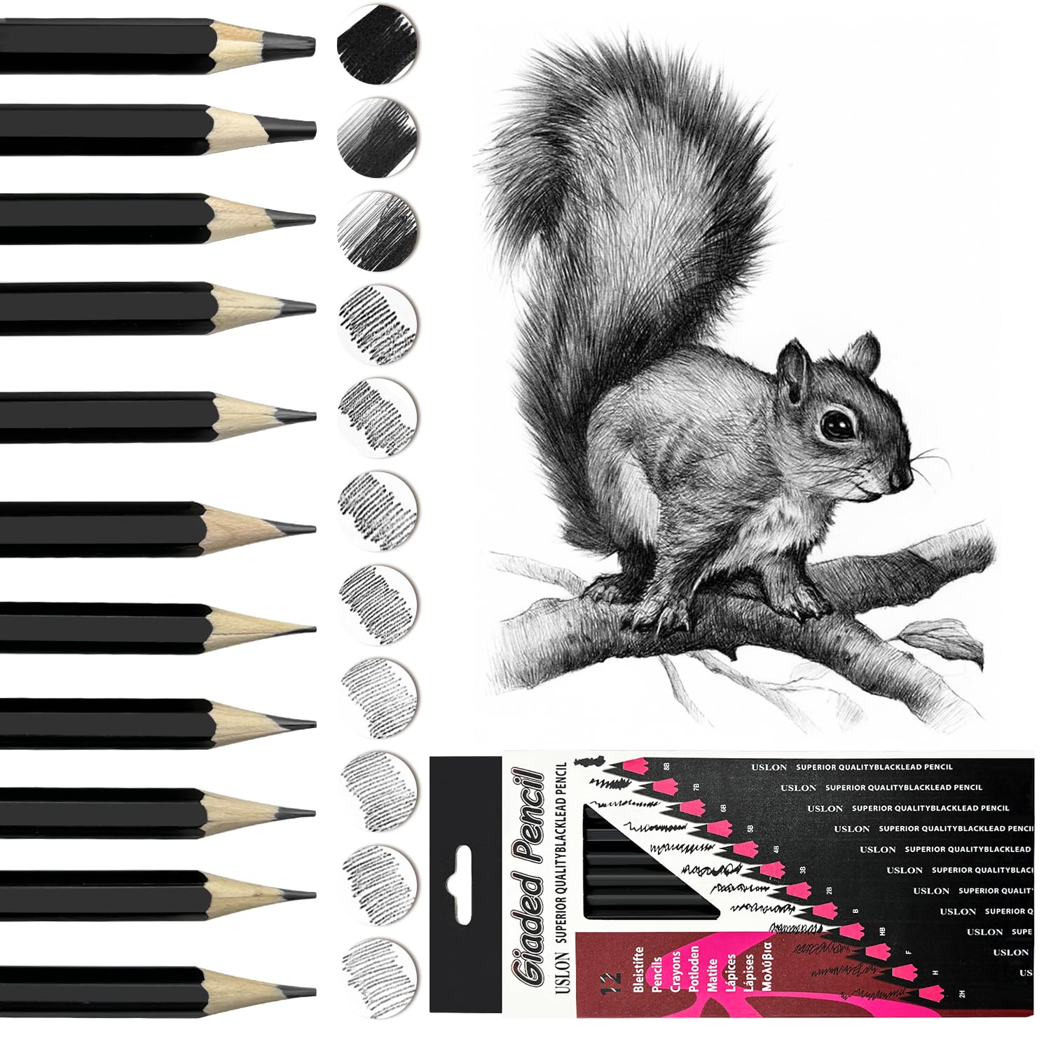 Drawing Pencil Set, 12-Piece Drawing Pencil Set from 2H to 8B, Pencil ...
