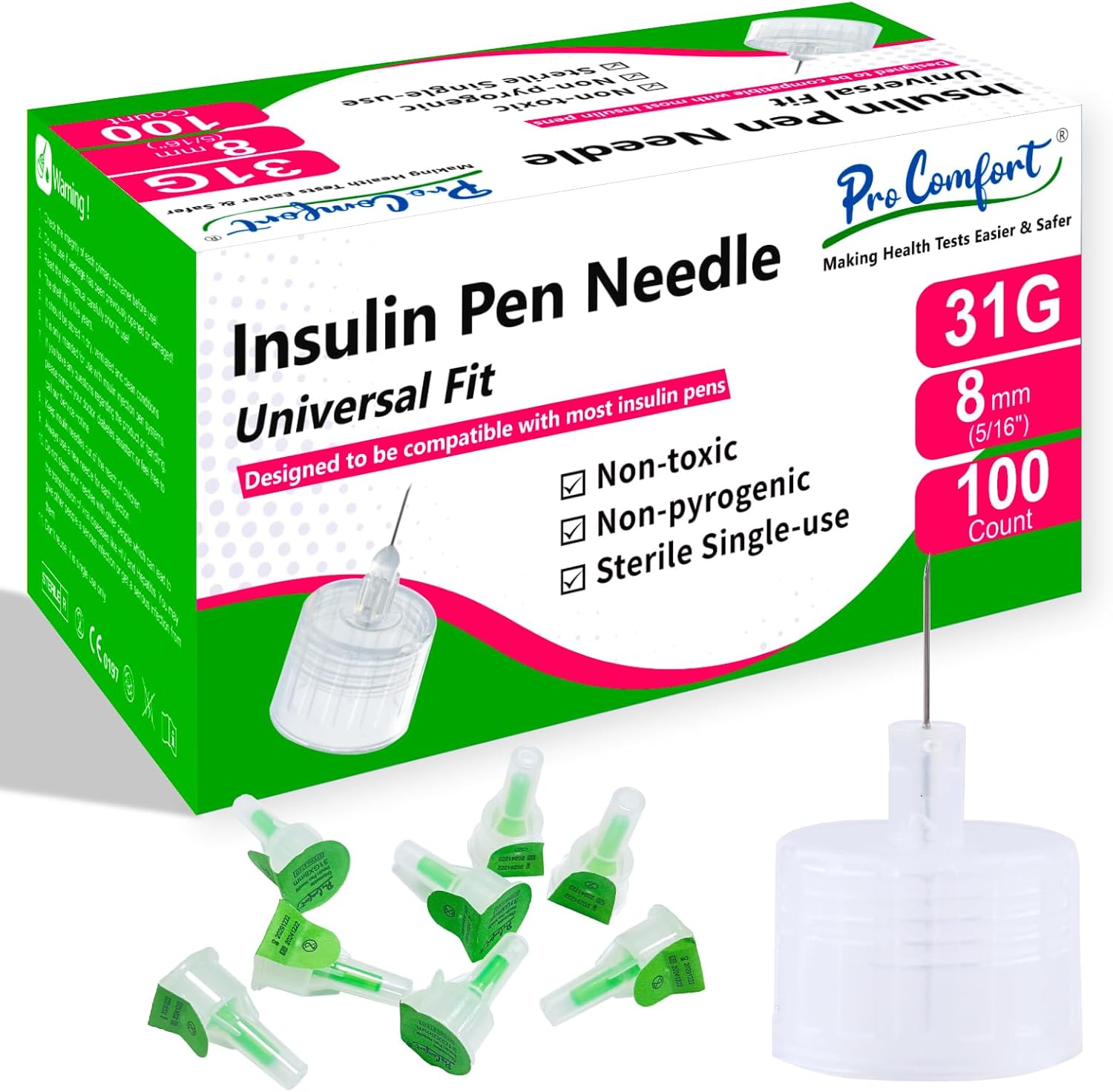 Amazon.com: Pro Comfort Insulin Pen Needles 31G 8mm (5/16"), Diabetic Needles for Insulin ...