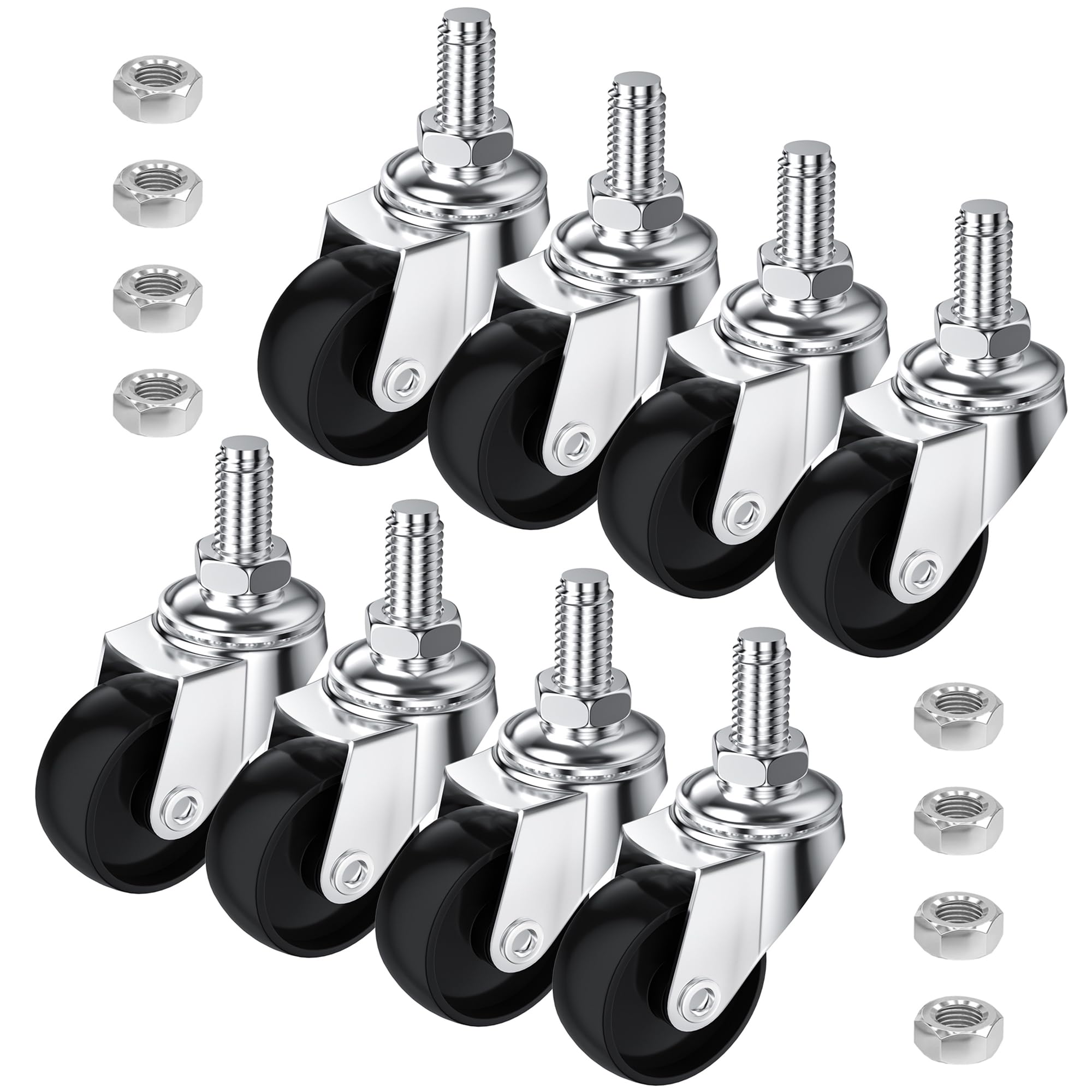 8 PCS Swivel Stem Casters,M8 Black 30mm(1.25 inch) Castor Wheels ...