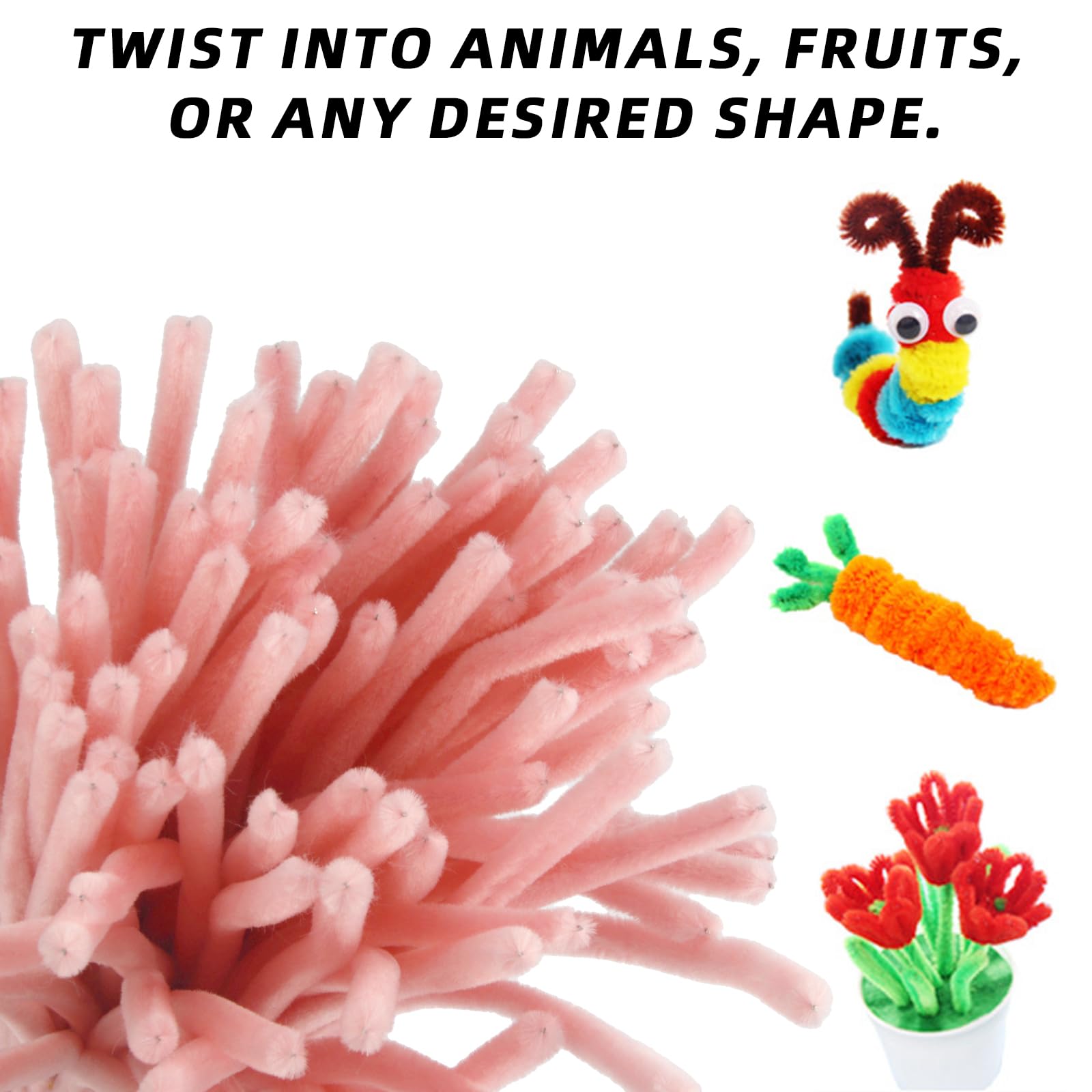 Snapklik.com : 100PCS Pink Pipe Cleaners, Light Pink Pipe Cleaner ...