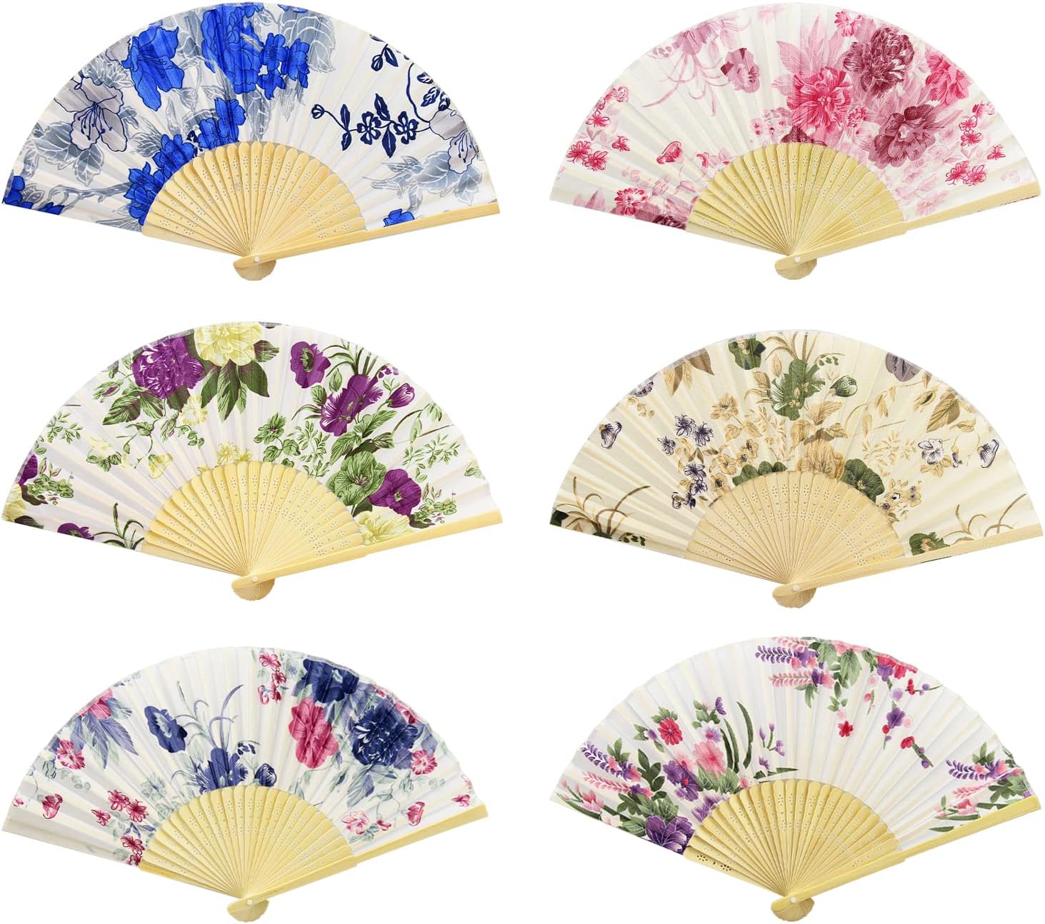 YUE QIN 6 Pcs Folding Fans Handheld Bamboo Silk Fabric Folding Cloth ...