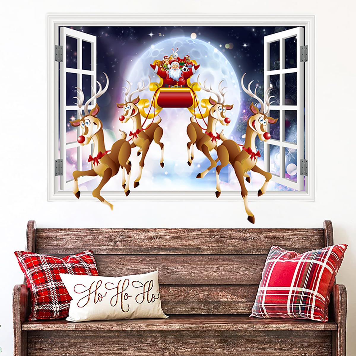 Amazon.com: GGBOY 3D Christmas Wall Decals, Santa Claus Reindeer ...