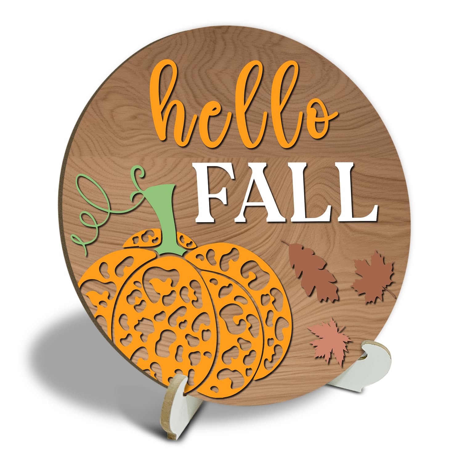 Amazon.com : Hello Fall Thanksgiving Tabletop Decor Round Wood Sign ...