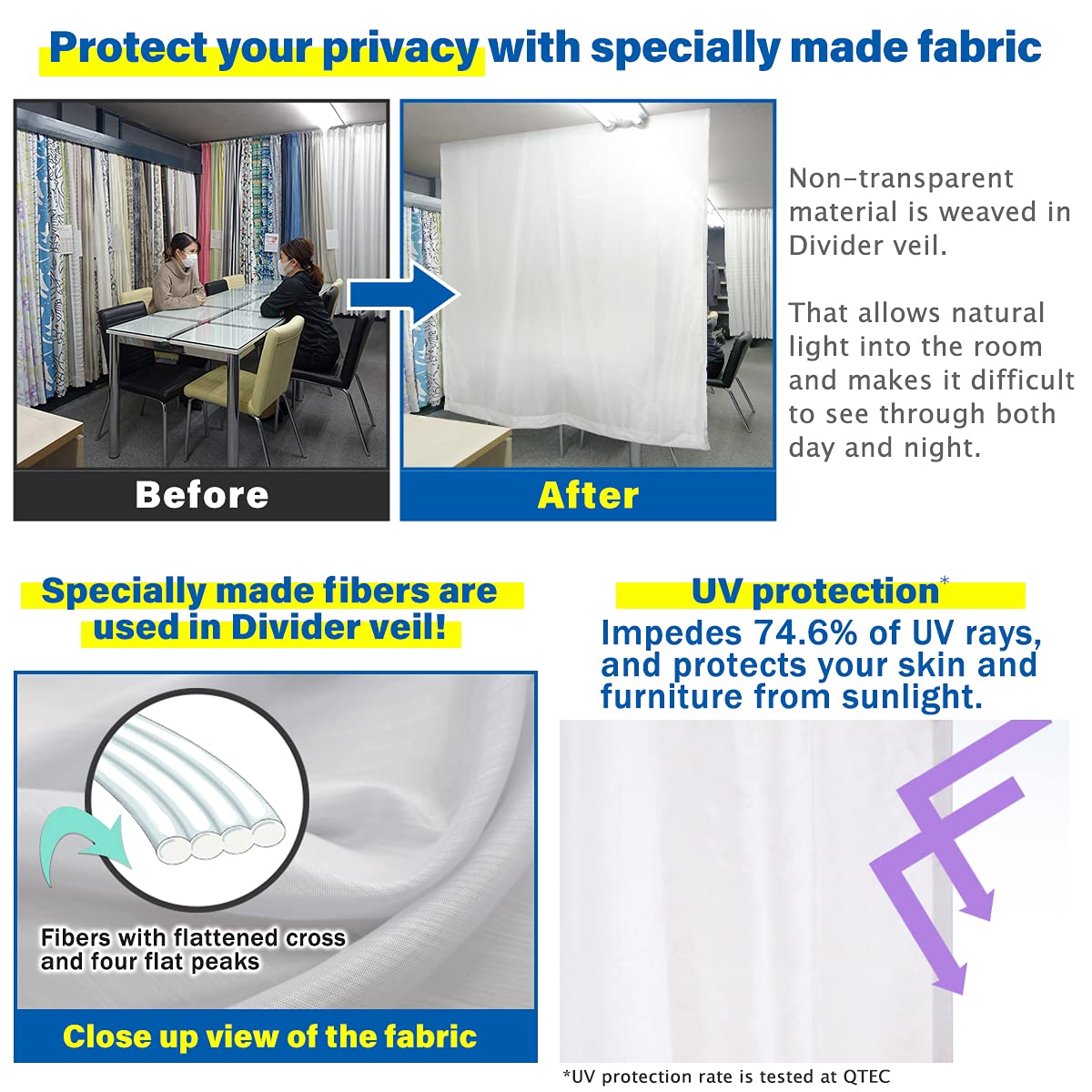 KURENAI Easy Detach [Divider Veil] Made in Japan Privacy Room Divider ...