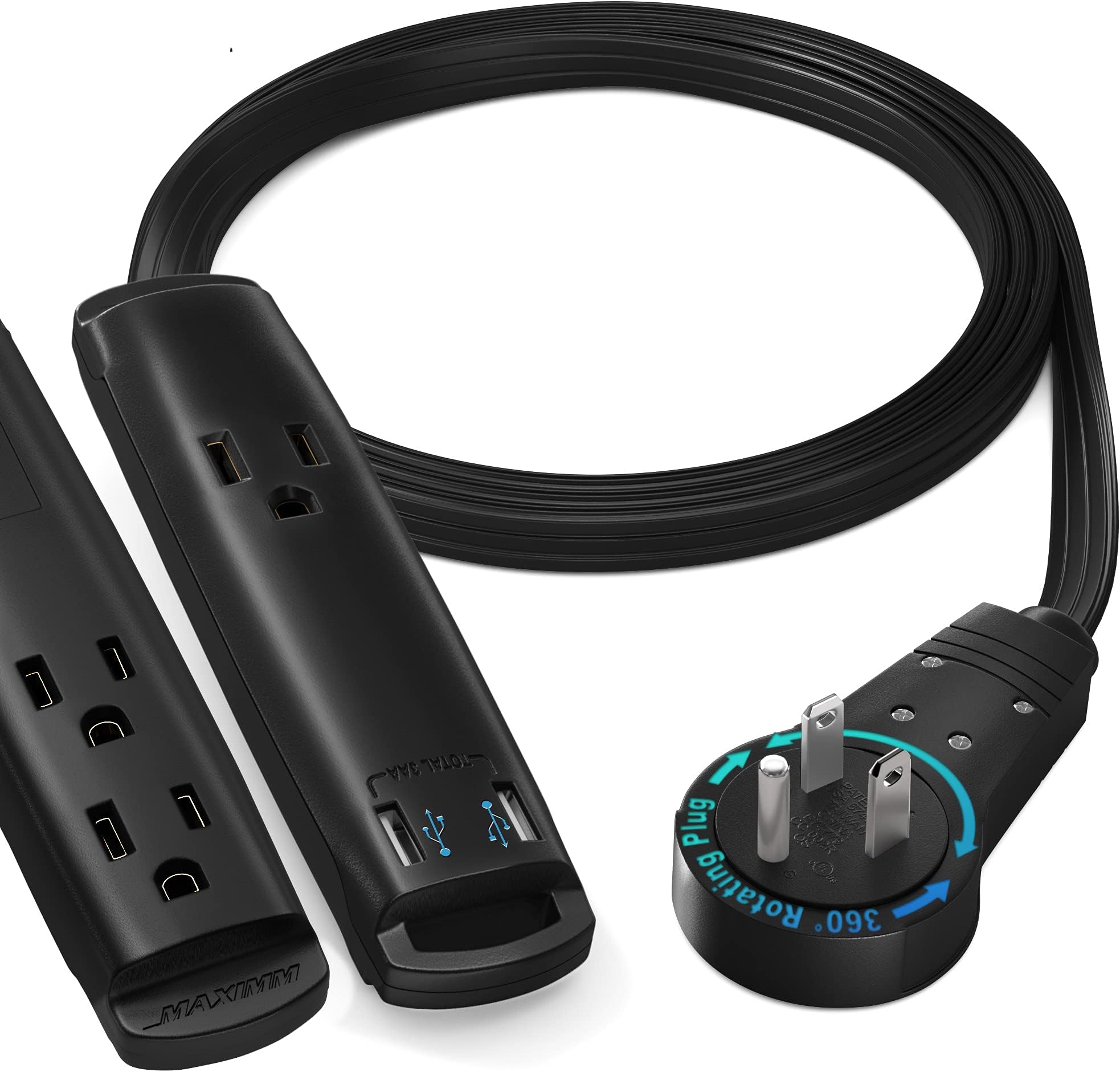 Amazon.com: Maximm Cable 1 Ft 360° Rotating Flat Plug Extension Cord ...