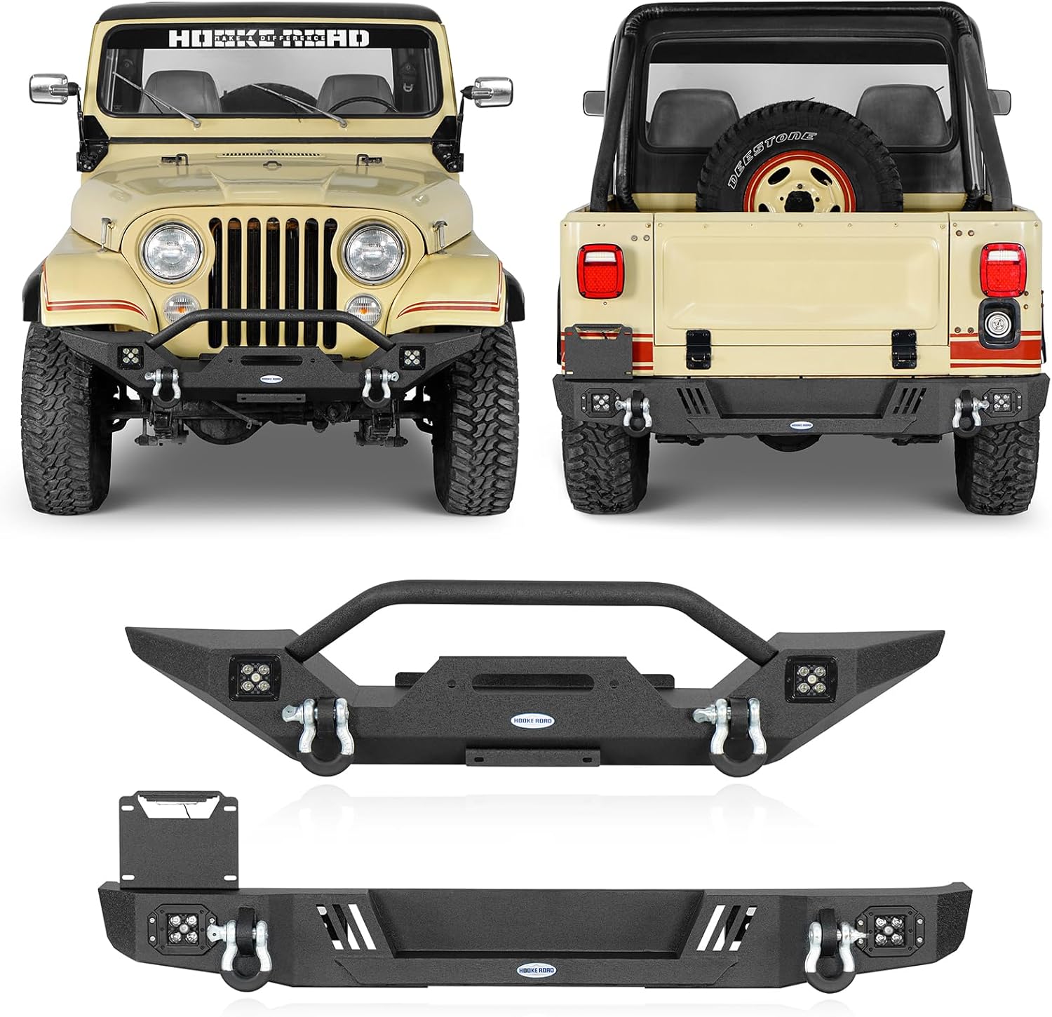 Amazon.com: Hooke Road Front and Rear Bumper Kit for 1976-1986 Jeep CJ-5 CJ-7 CJ-8 Scrambler ...