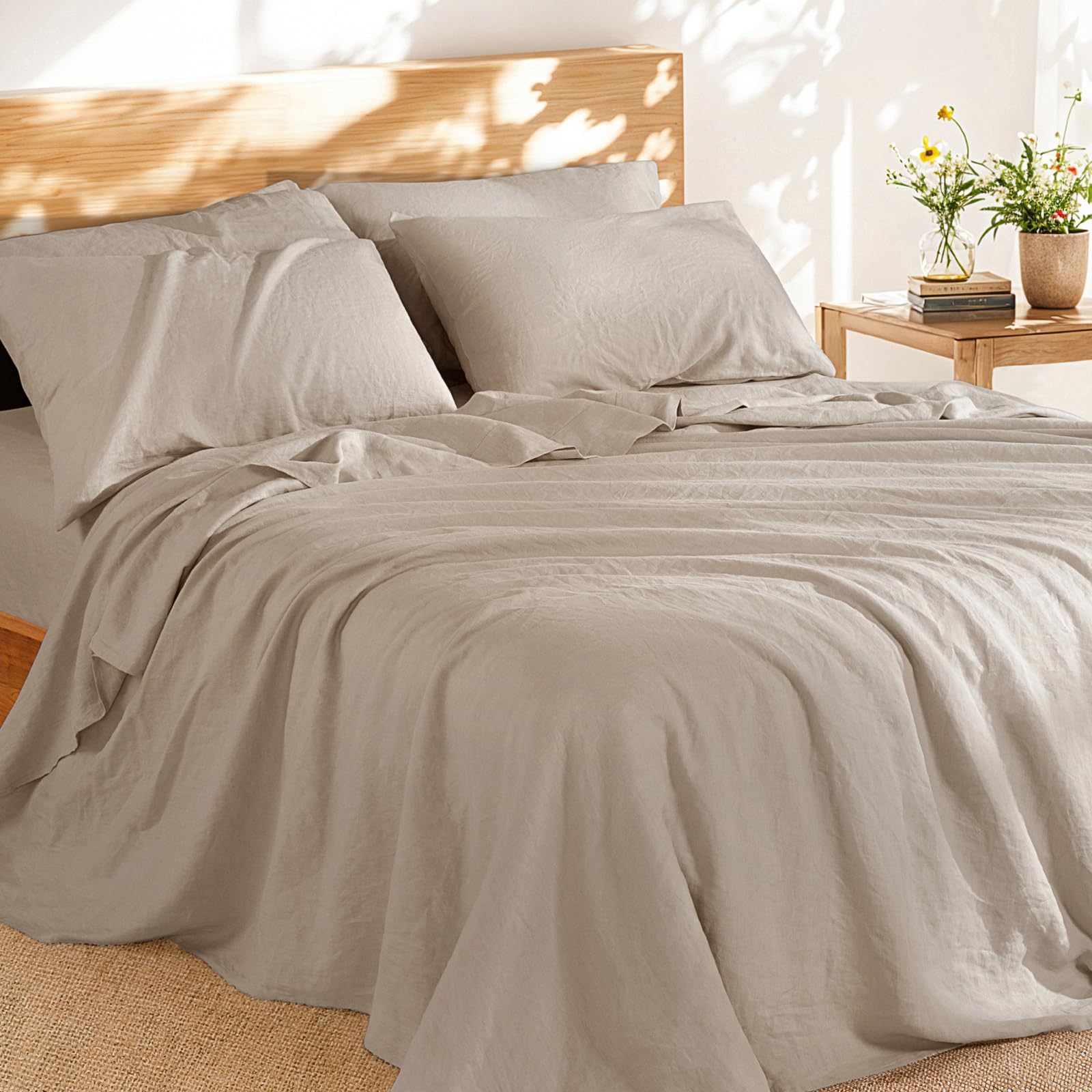 Amazon.com: Shilucheng 100% French Linen Sheets - Queen Size Bed Sheets ...