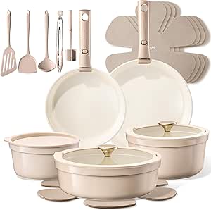 Amazon.com: CAROTE 20Pcs Pots and Pans Set Non Stick with Detachable Handle Rouge Pink, Premium ...