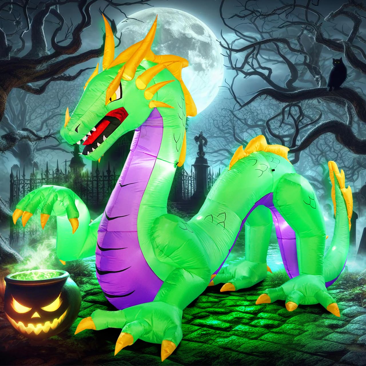 inslife 11FT Length Giant Green Halloween Inflatable Dragon, Blow Up ...