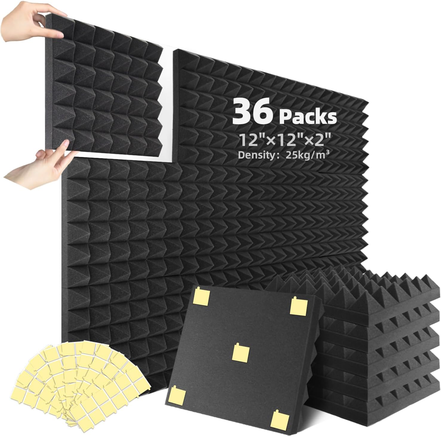 Amazon.com: Sonicreative 36 Packs Acoustic Foam Panels Pyramid 2"×12"× ...