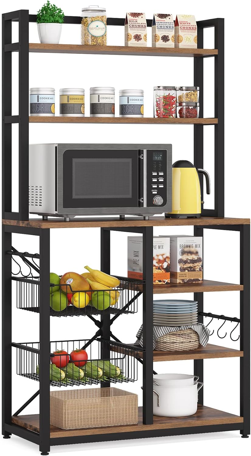 Amazon.com - Tribesigns Bakers Rack, Microwave Stand with Wire Baskets ...