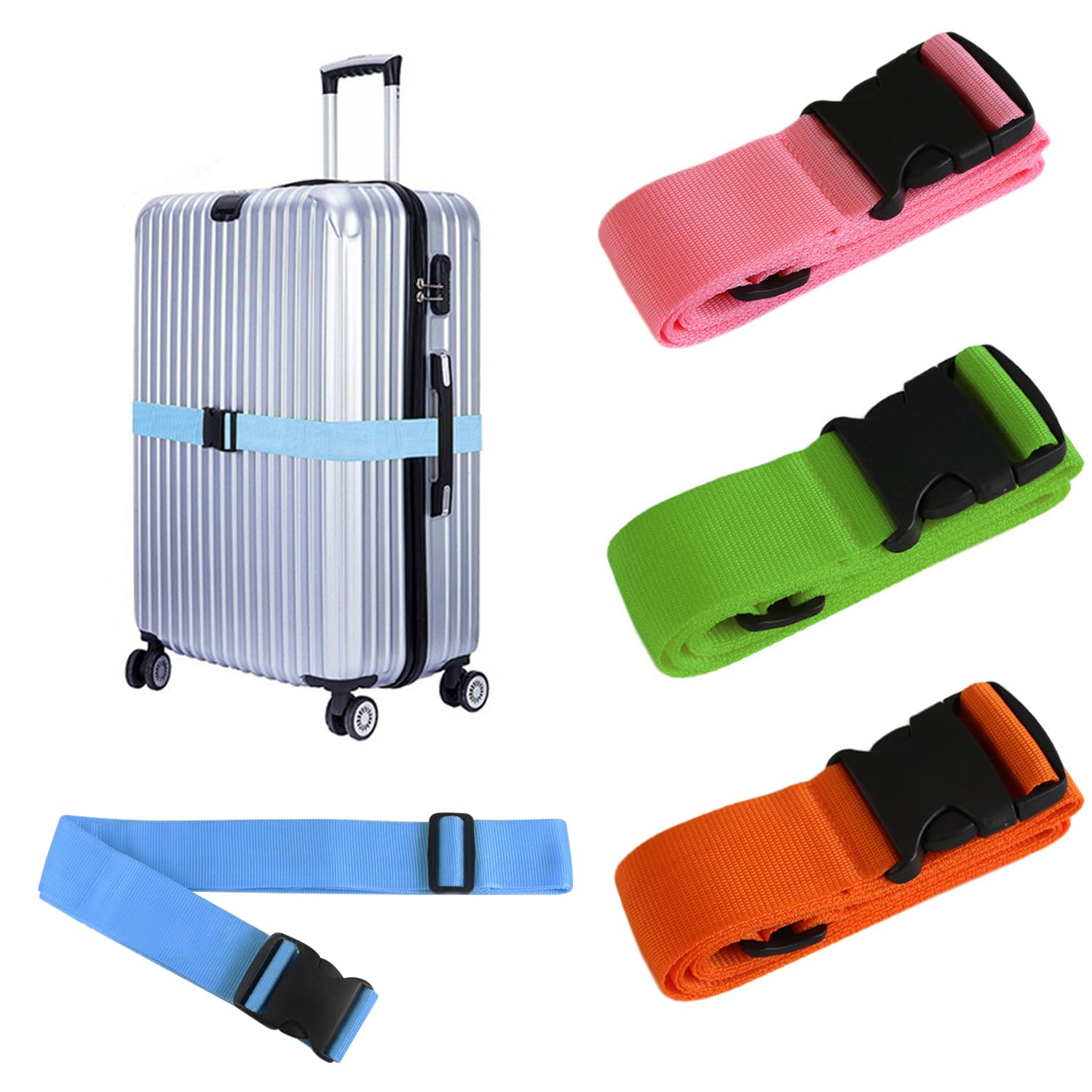 1 X Brand New 4 Pieces Suitcase Strap Eye catching Luggage Strap Sui 1-x-brand-new-4-pieces-suitcase-strap-eye-catching-luggage-strap-sui