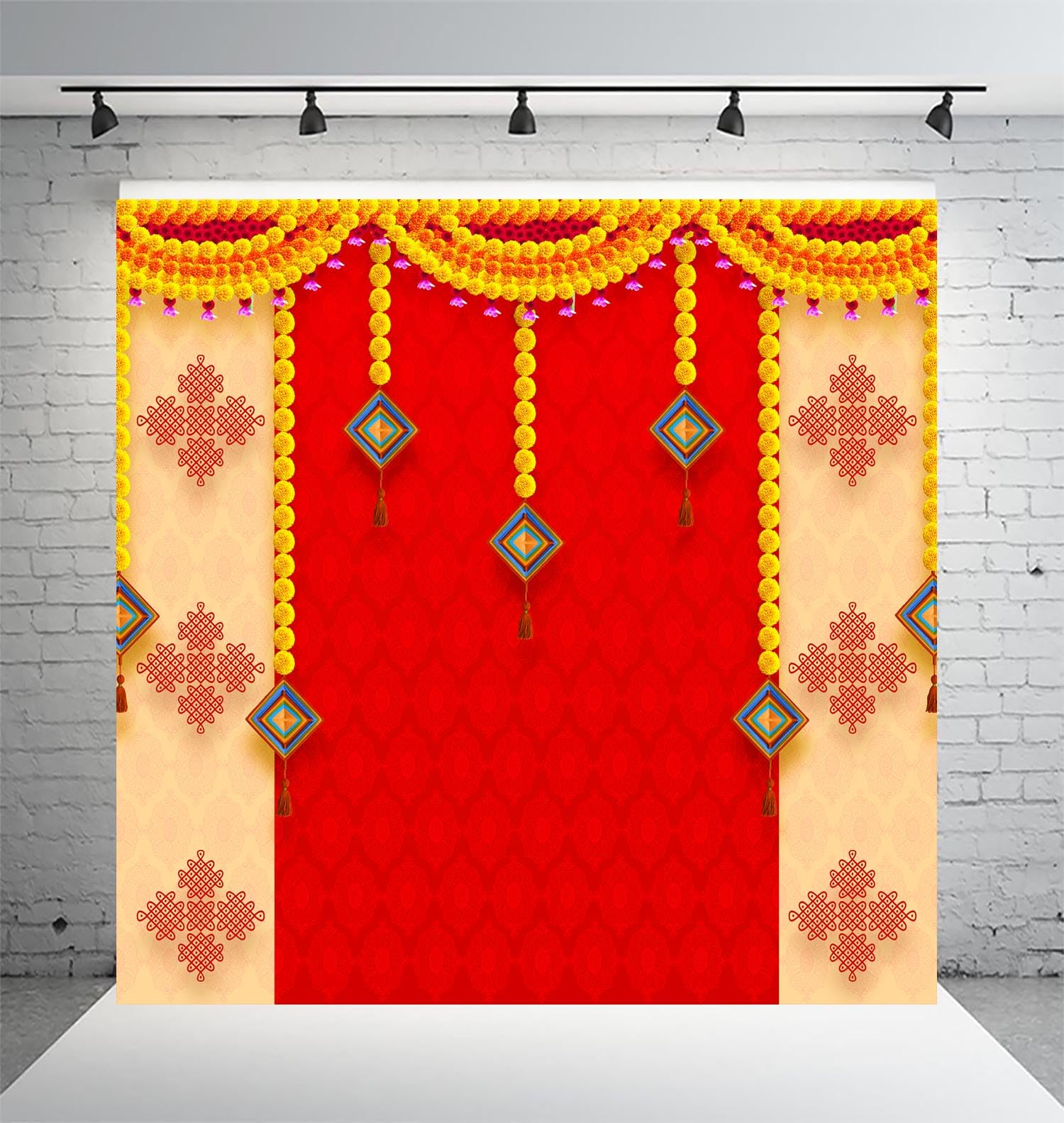 Dhara Red Pooja (8FT-8FT) Backdrop Cloth for Pooja Decoration ...
