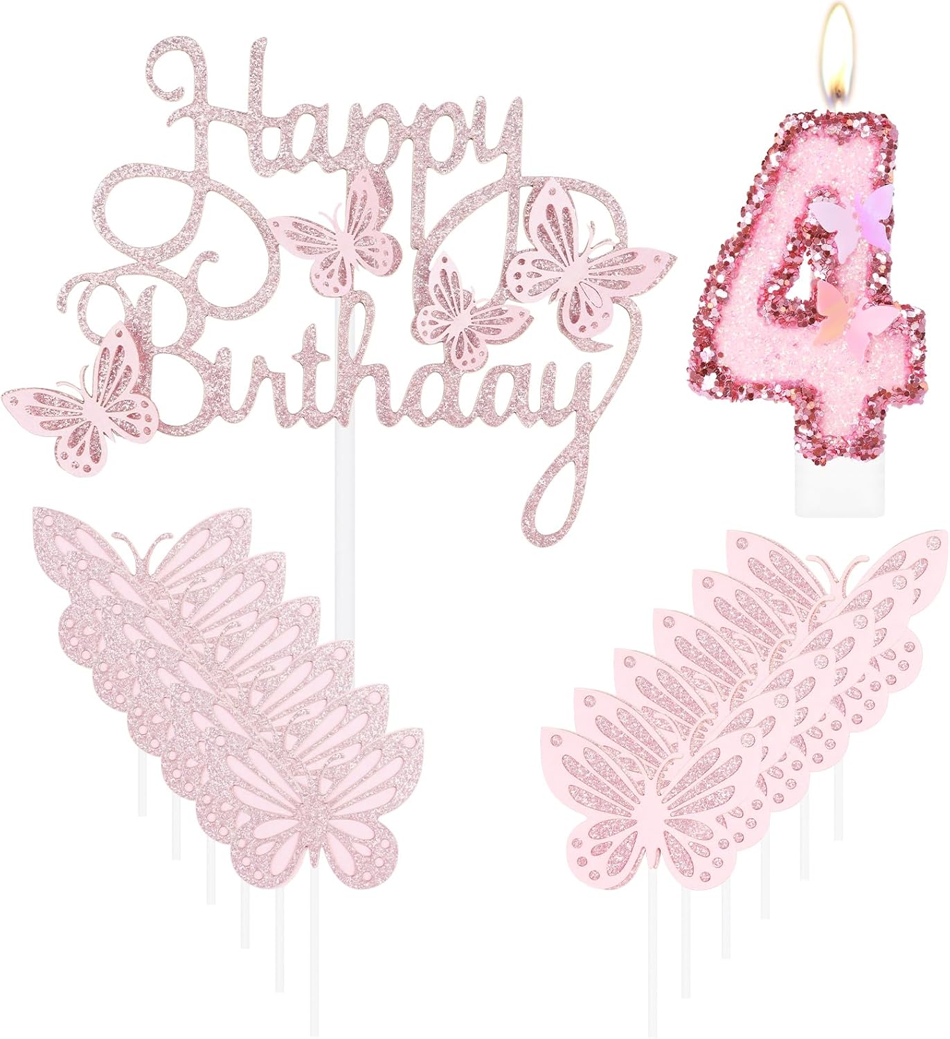 Amazon.com: iNINGER Birthday Candles Number 4 Candle,Butterfly 4th ...