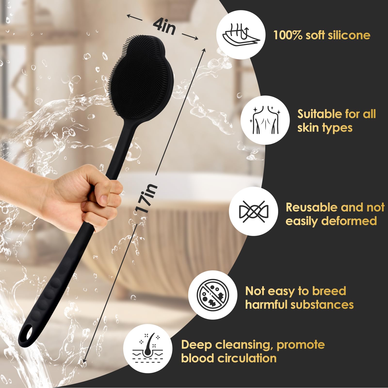 Snapklik.com : Silicone Back Scrubber For Shower, Upgrade Long Handle ...