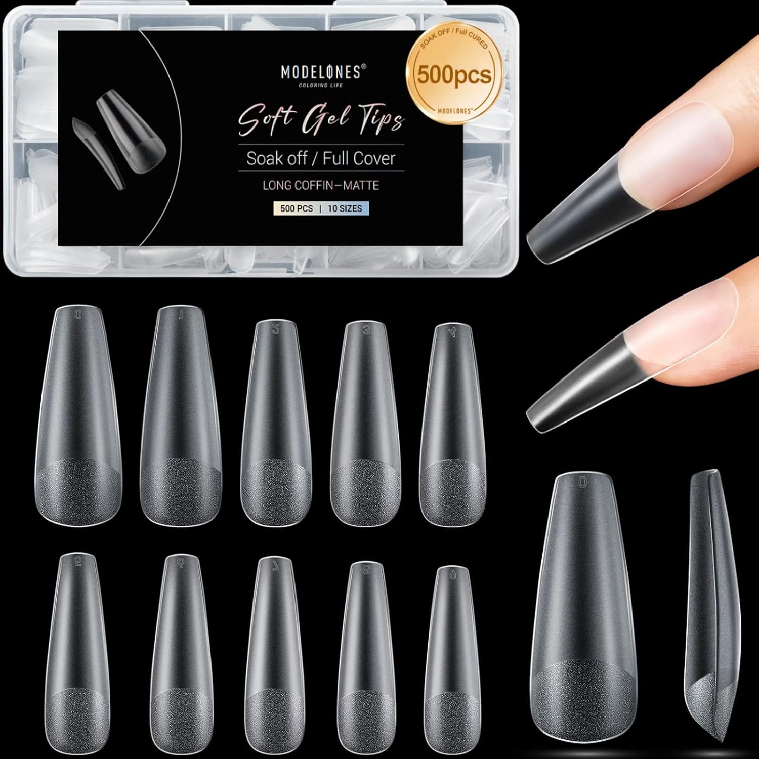 Amazon.com: Modelones Gel Nail Tips Long Coffin Nail Tips Full Cover ...