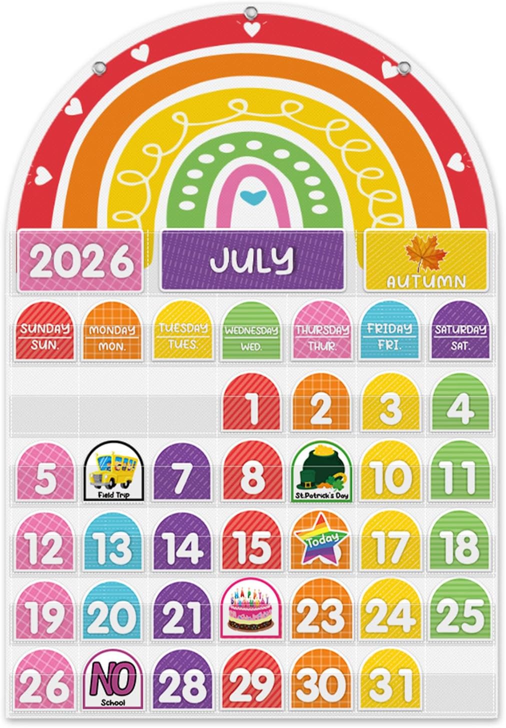 Mewise Rainbow Calendar Pocket Chart for Classroom & Home with 96 ...