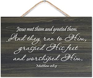 Amazon.com: Bible Wooden Sign Matthew 28:9 Jesus Met Them And Greeted ...