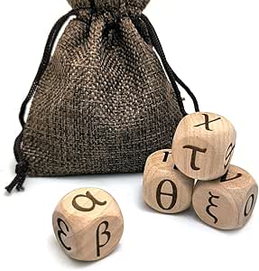 The Greek Alphabet Wooden Dice Set, 24 Carved Greek Letters Pattern ...