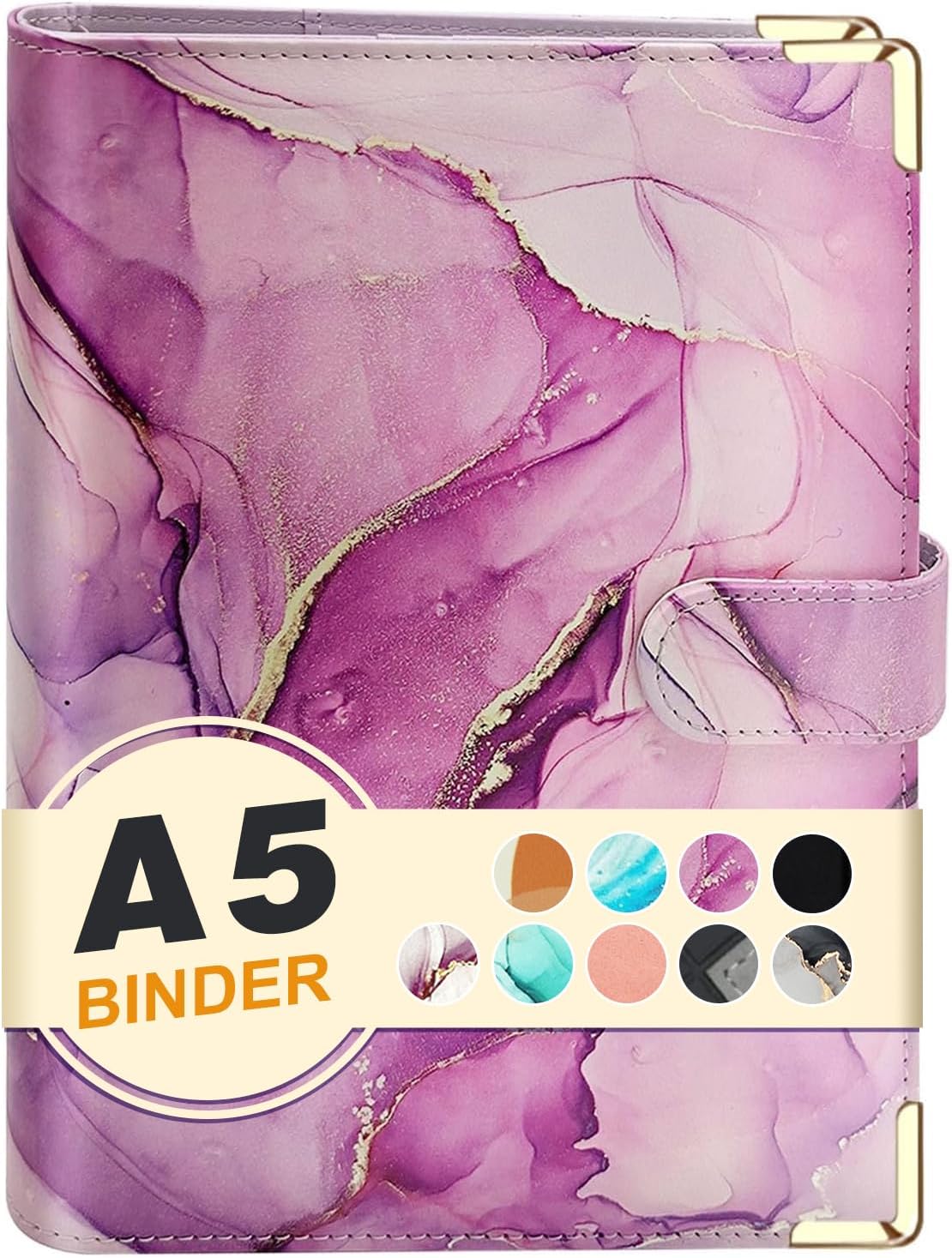 Leather A5 Binder 6 Ring Binder Notebook，Budget Planner Organizer ...