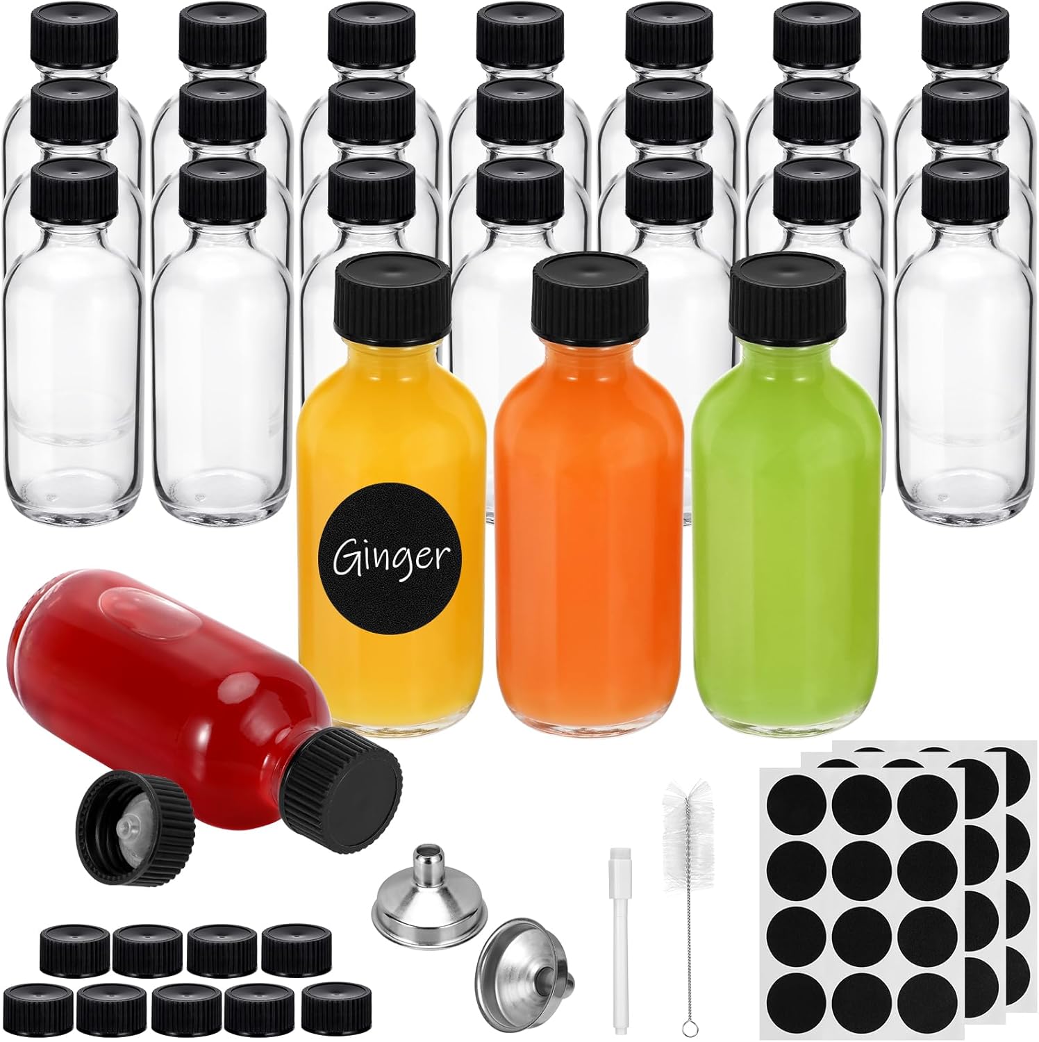 Amazon.com: JuneHeart 2 oz Clear Juice Shot Bottles with Caps (10 Extra ...