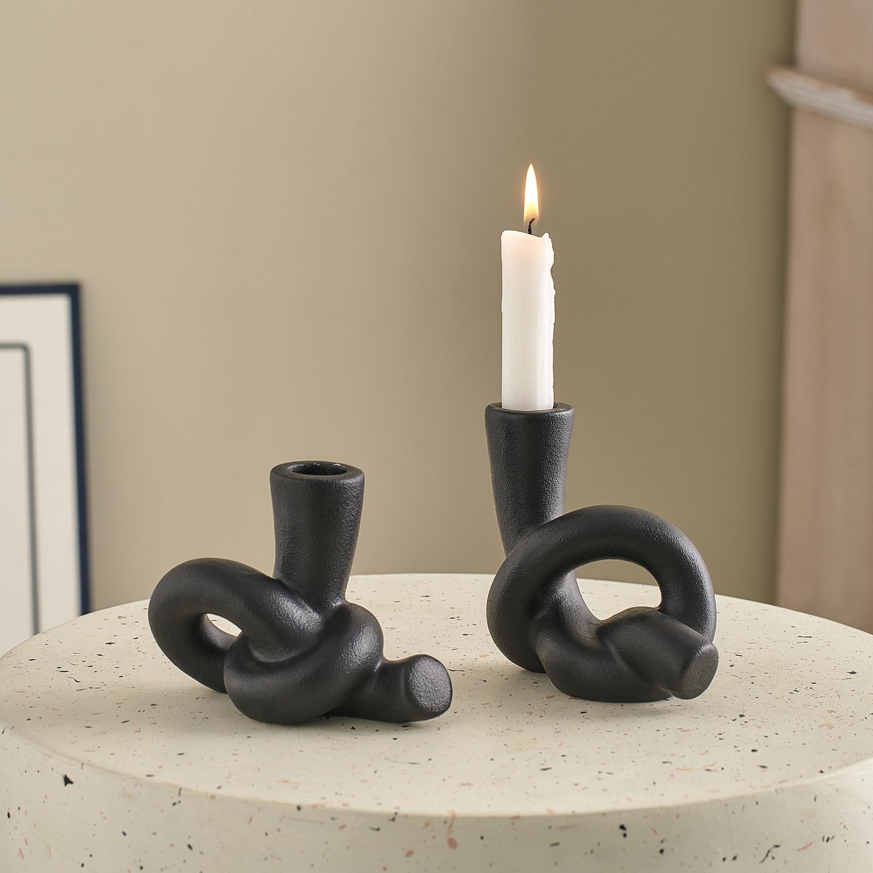 Amazon.com: 2 Pcs Matte Black Ceramic Candle Holder Candlestick Holder ...