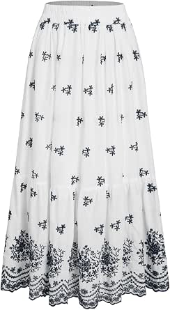 CIDER Skirts for Women Elastic High Waisted Ruffle Hem Floral Boho Long ...