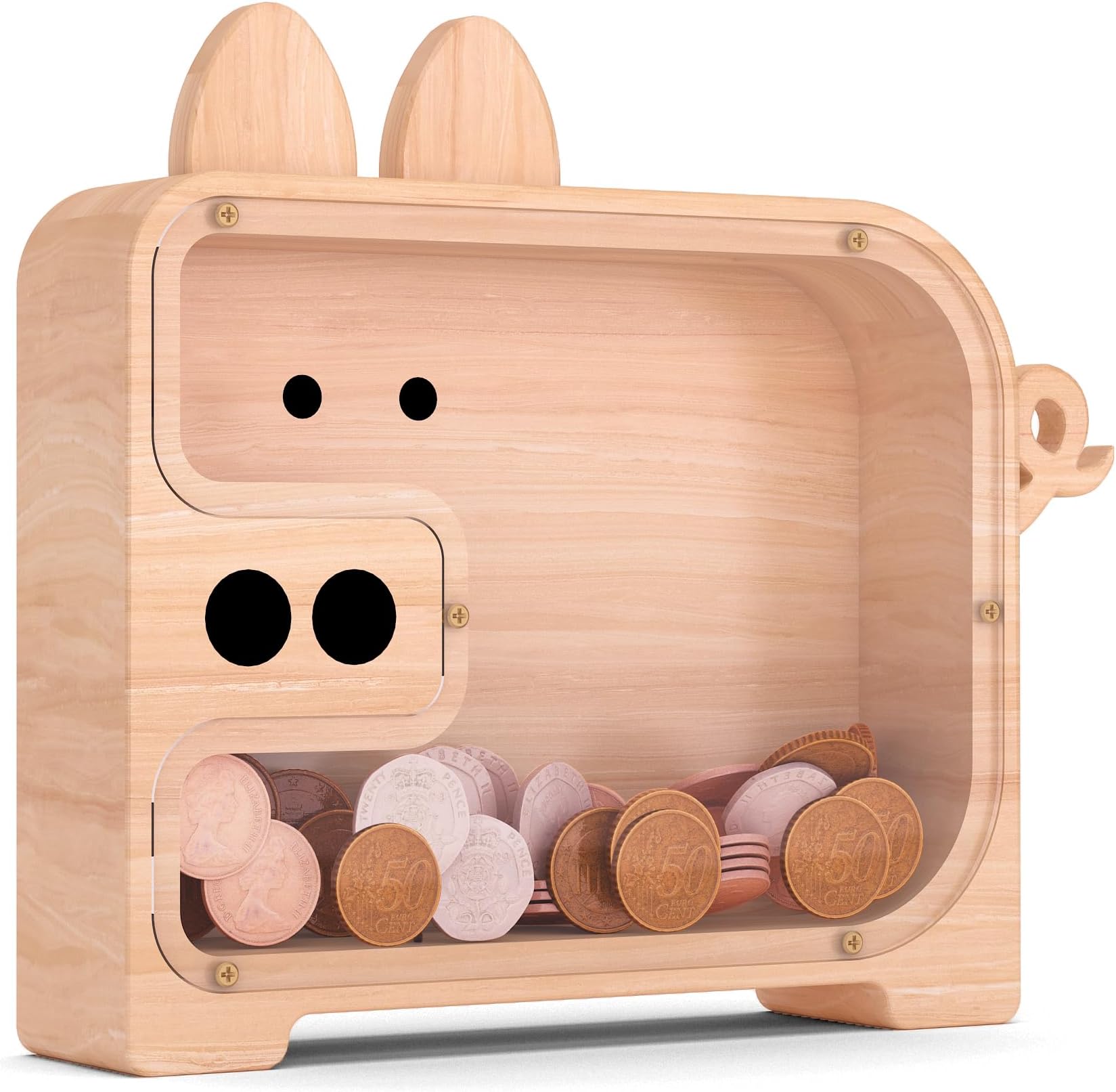 Amazon.com: Summidate Pink Piggy Bank Girls, Unbreakable Wooden Piggy ...