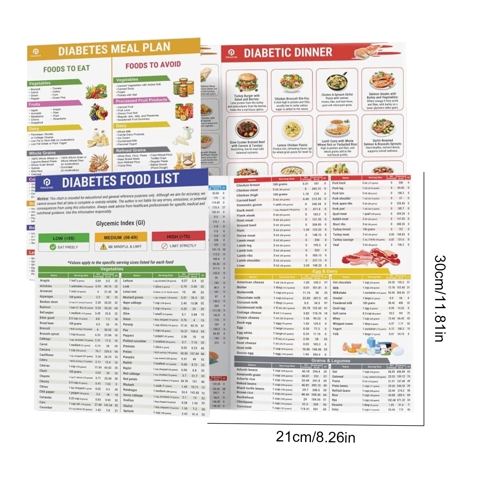 Food Chart Diabetes Meal Planner 3-Pack - Laminated Food Lists With 400 ...