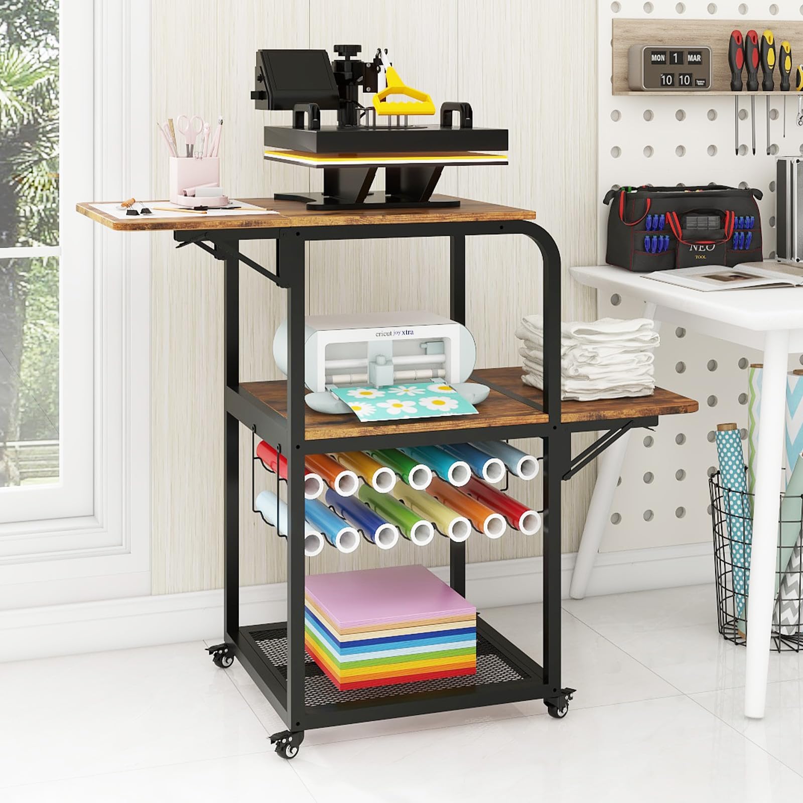 Amazon.com: PUNCIA Movable Heat Press Table with Vinyl Roll Holder ...