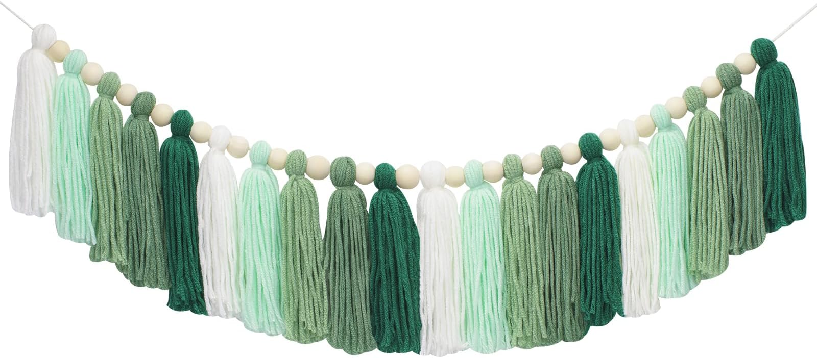 Amazon.com: Green Tassel Garland with Wood Bead Tassel Garland Banner ...