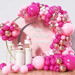Amazon.com: ADOINBY Pink Balloons Arch Kit, 160Pcs Hot Pink Balloon Garland Kit Metallic Rose ...
