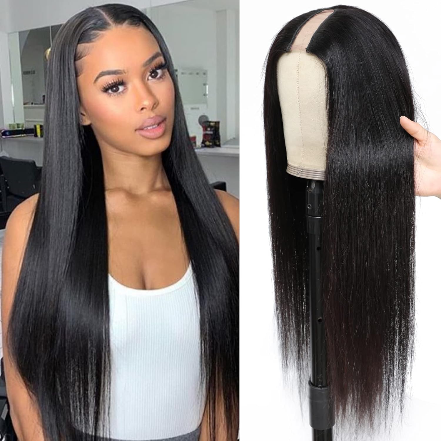 Amazon.com : DMKEEP U Part Human Hair Wigs for Women Straight Brazilian ...