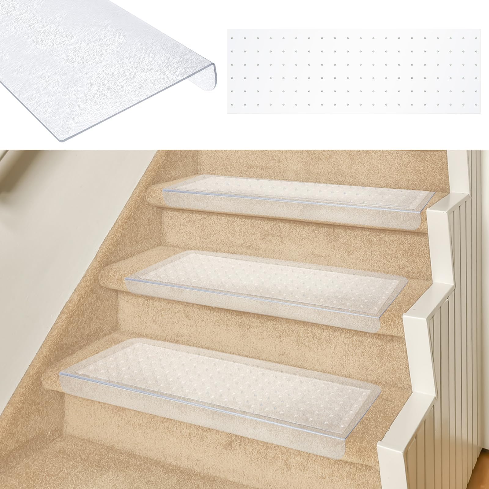 Timgle 8 Set Clear Stair Treads Carpet Protectors 8 Pcs Non-Slip Carpet ...