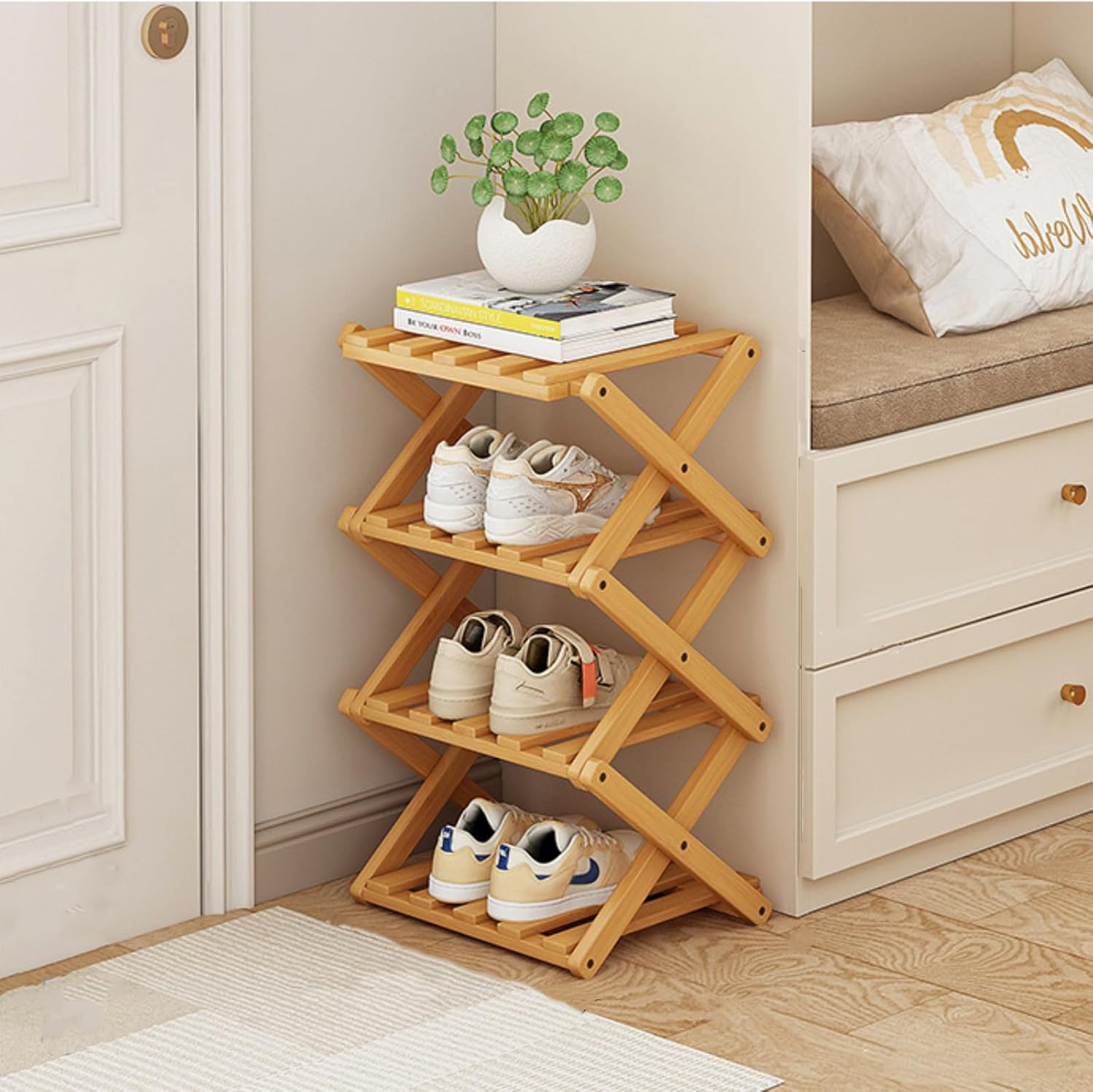 Amazon.com: XZXWZX Shoe Rack, Bamboo Foldable Shoes Organizer Free ...