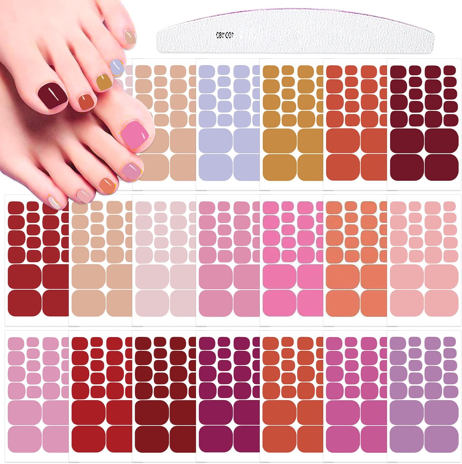 Amazon.com: XEAOHESY 440 Pieces 20 Sheets Red Solid Color Toe Nail ...