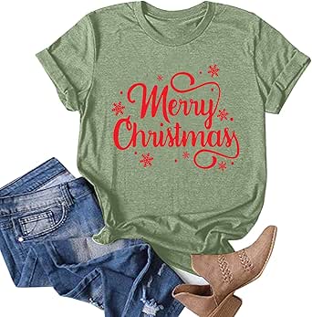 Amazon.com: Christmas Shirts for Women Short Sleeve Christmas Graphic ...