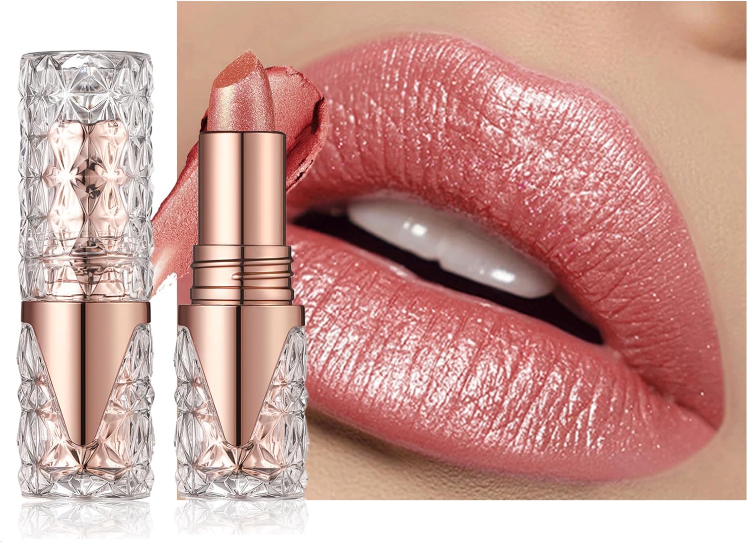 Amazon.com : Shimmer Lipstick Long Lasting for Women with Metallic 3D ...