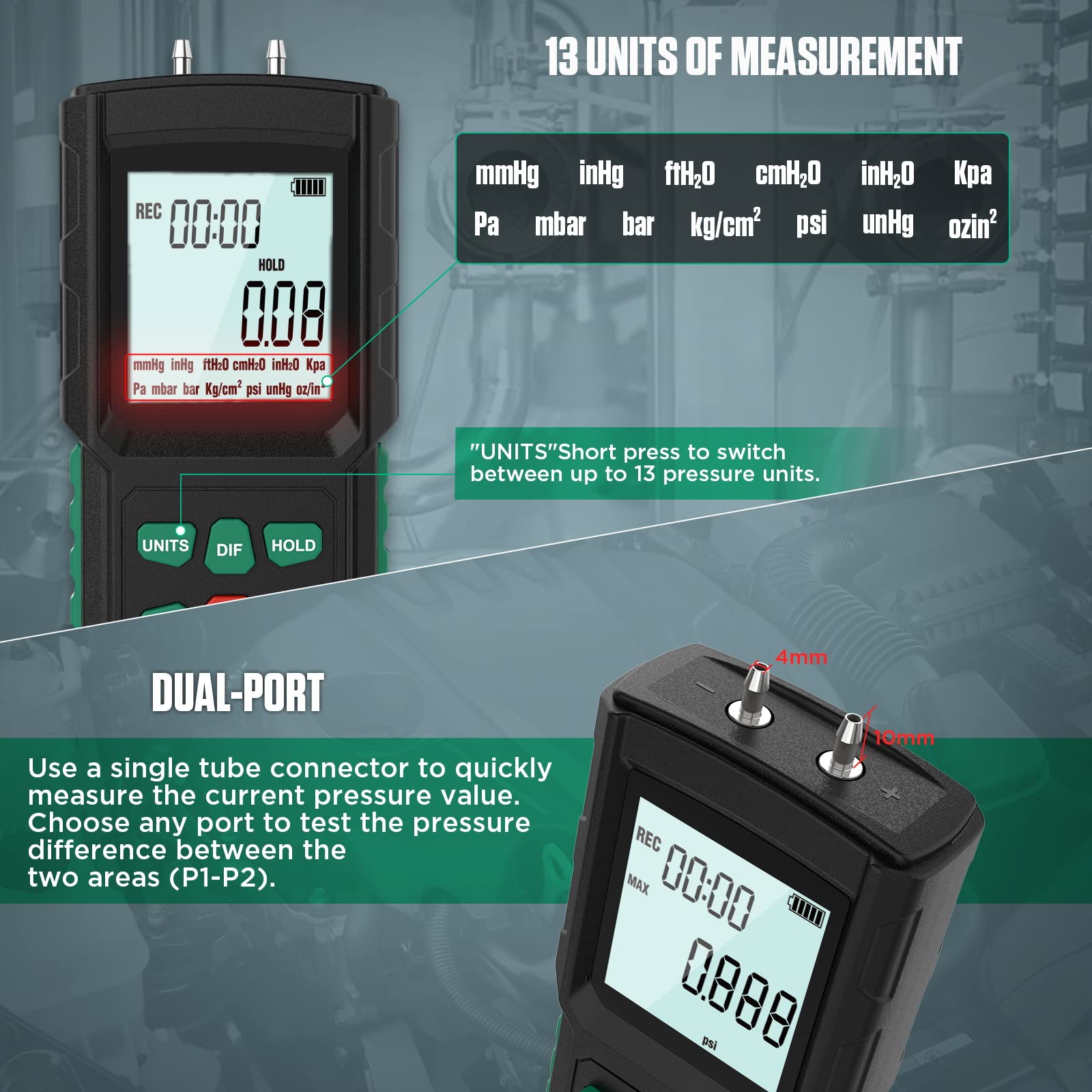 Snapklik.com : Manometer Gas Pressure Tester Dual-Port Manometer ...