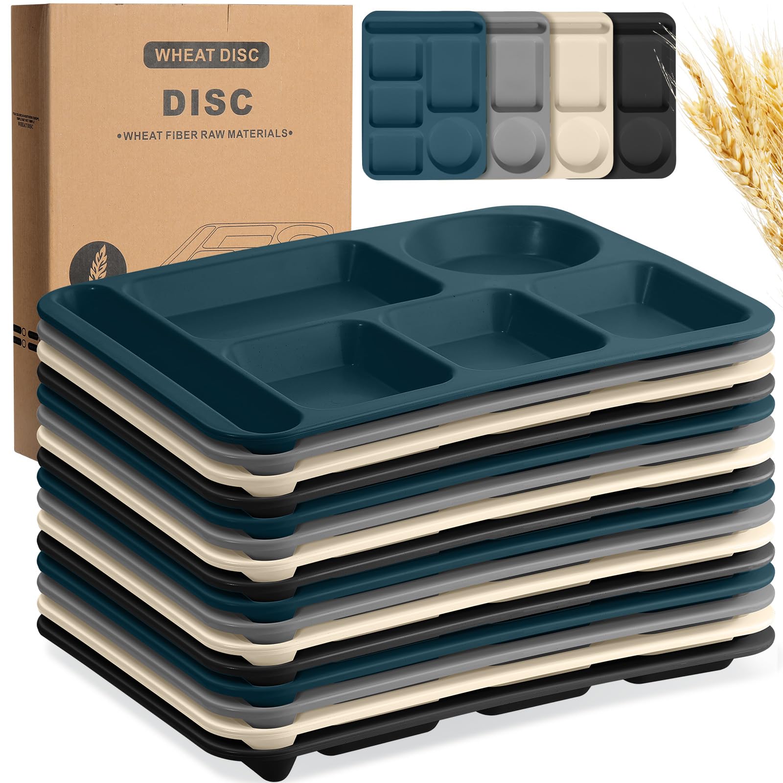 Amazon.com | Uiifan 16 Pcs Large 14.2'' Wheat Divided Plates for Adults ...