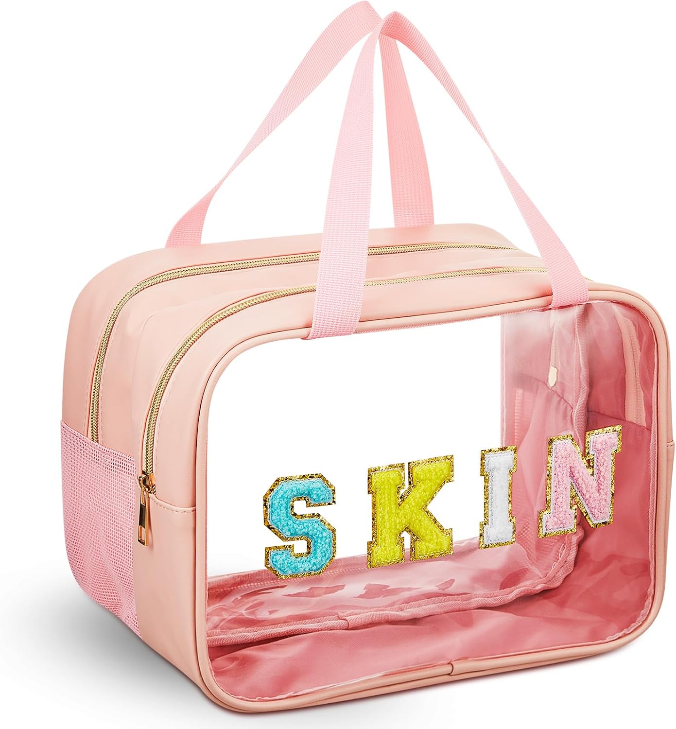 Amazon.com: Geetery Chenille Letter Patch Makeup Bag with Handy Handle ...