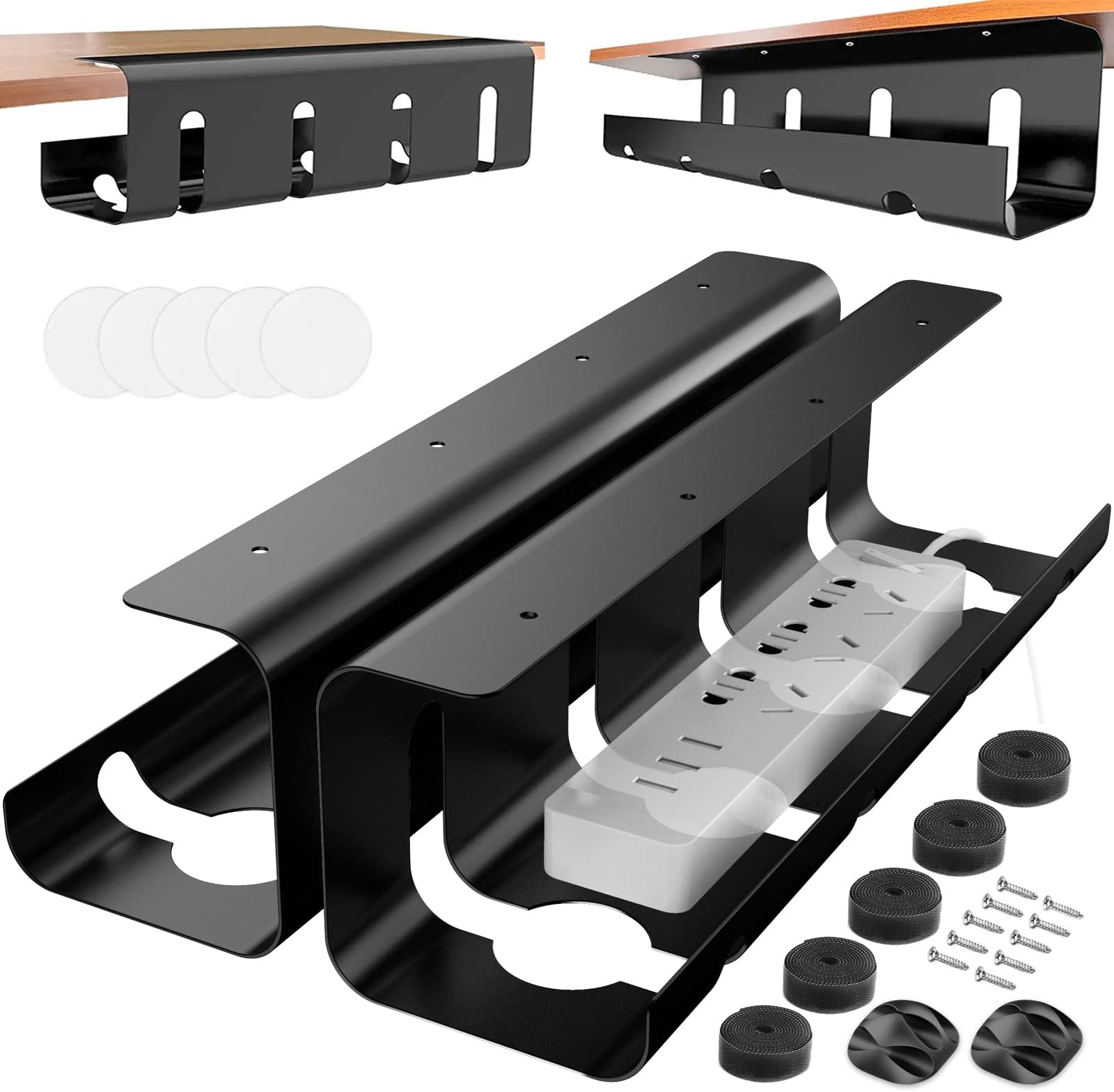 Amazon.com: Delamu 2 Pack Metal Under Desk Cable Management Tray, U ...